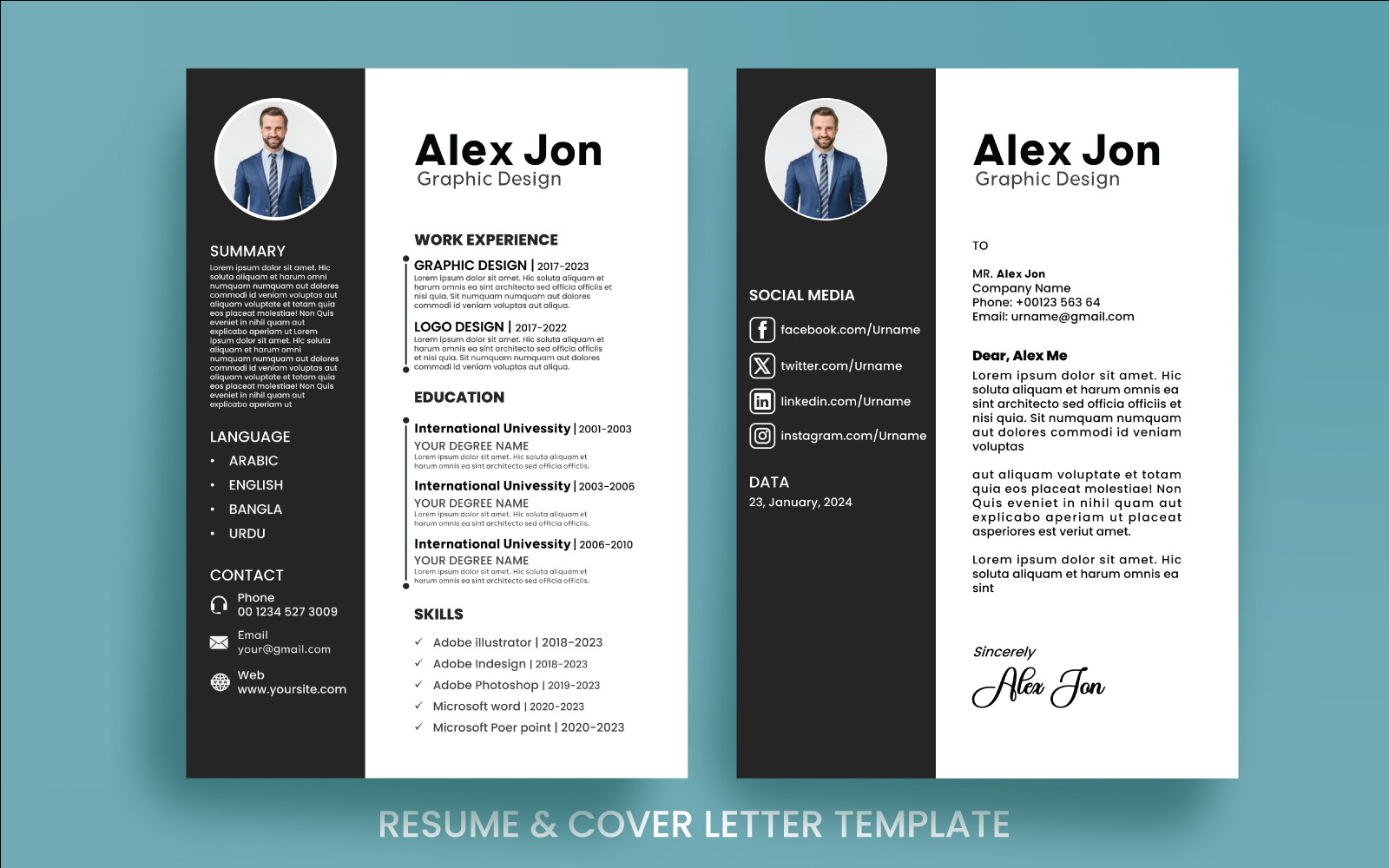 Alex Jon Resume and Cover letter Templates, CV template