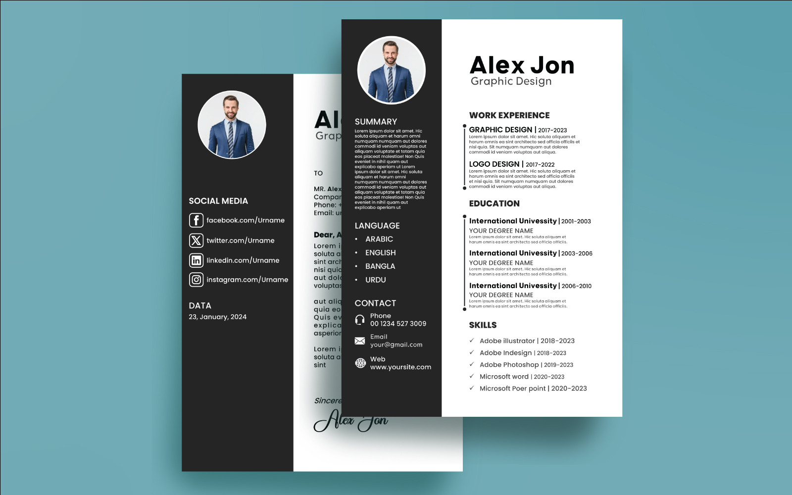 Alex Jon Resume and Cover letter Templates, CV template