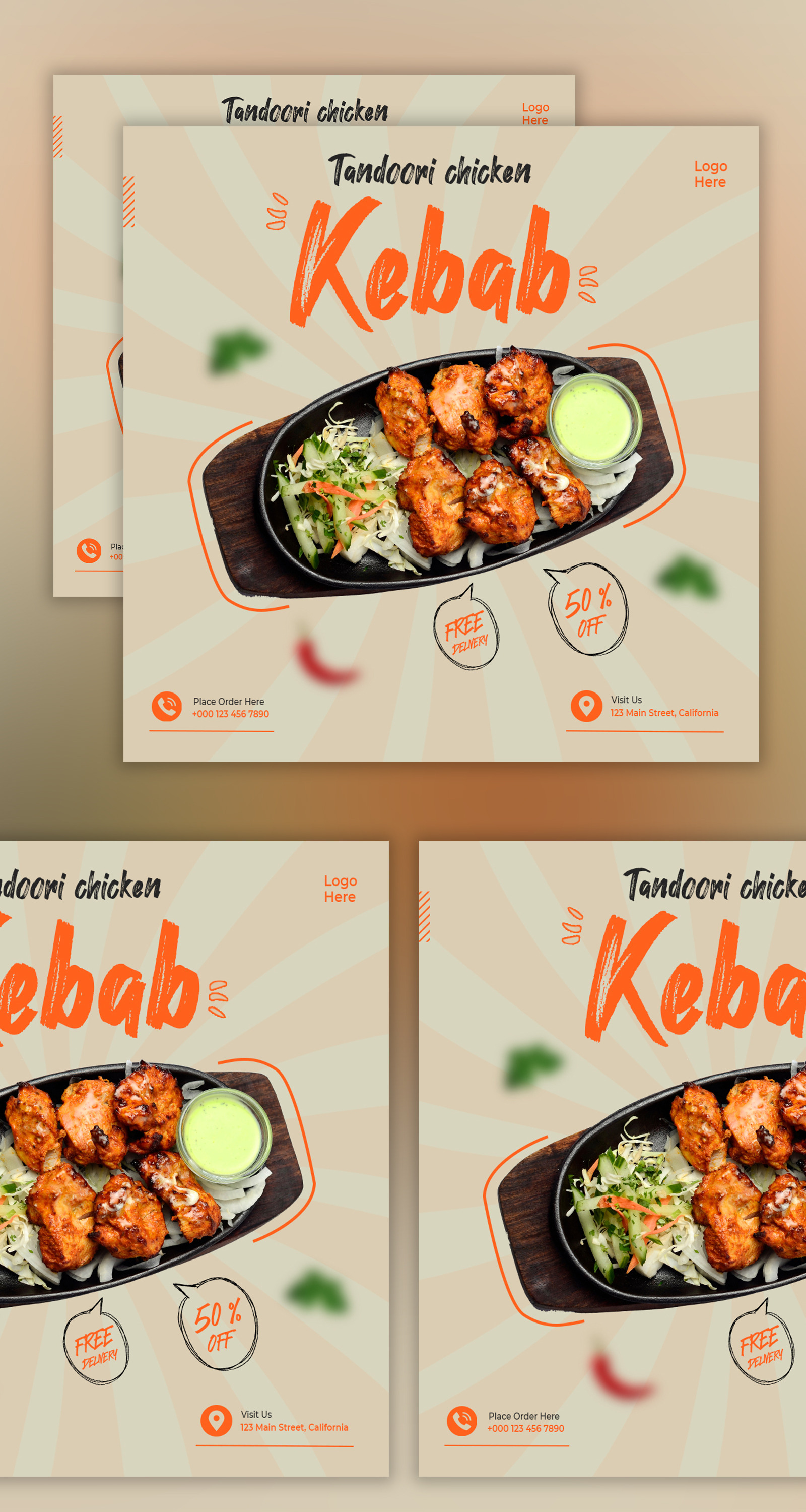 Kebab Food Menu Restaurant Social Media Post Template