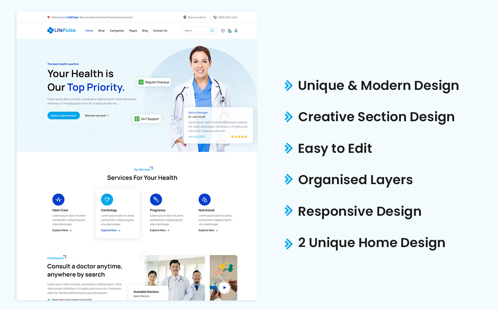 LifePulse – Medical and Health Figma Template