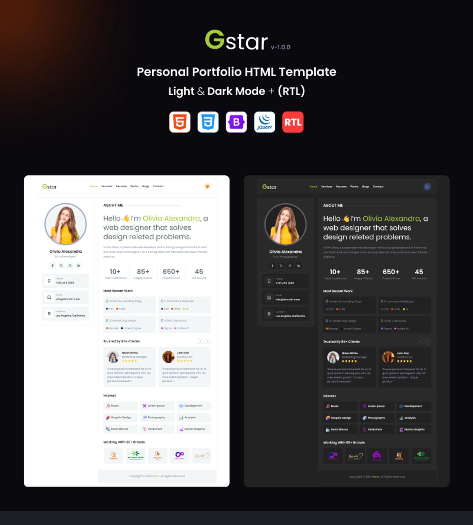 Gstar - Personal Portfolio HTML Template - TemplateMonster