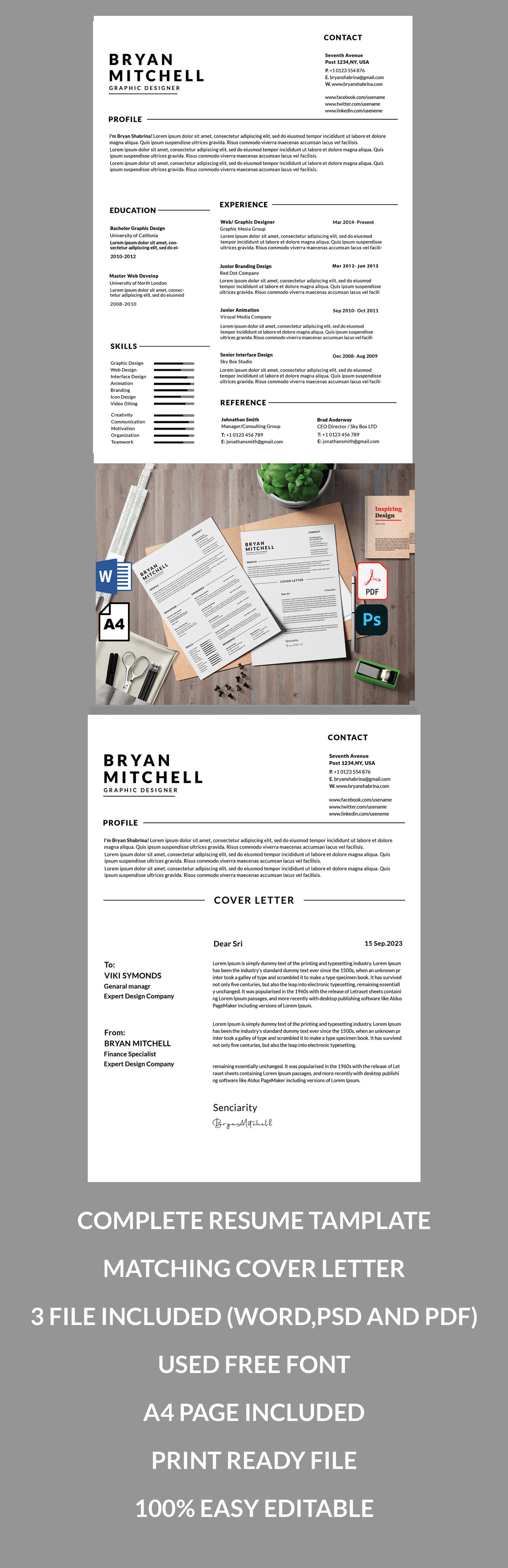 Bryan Mitchell printable 'Ms word' resume tamplate