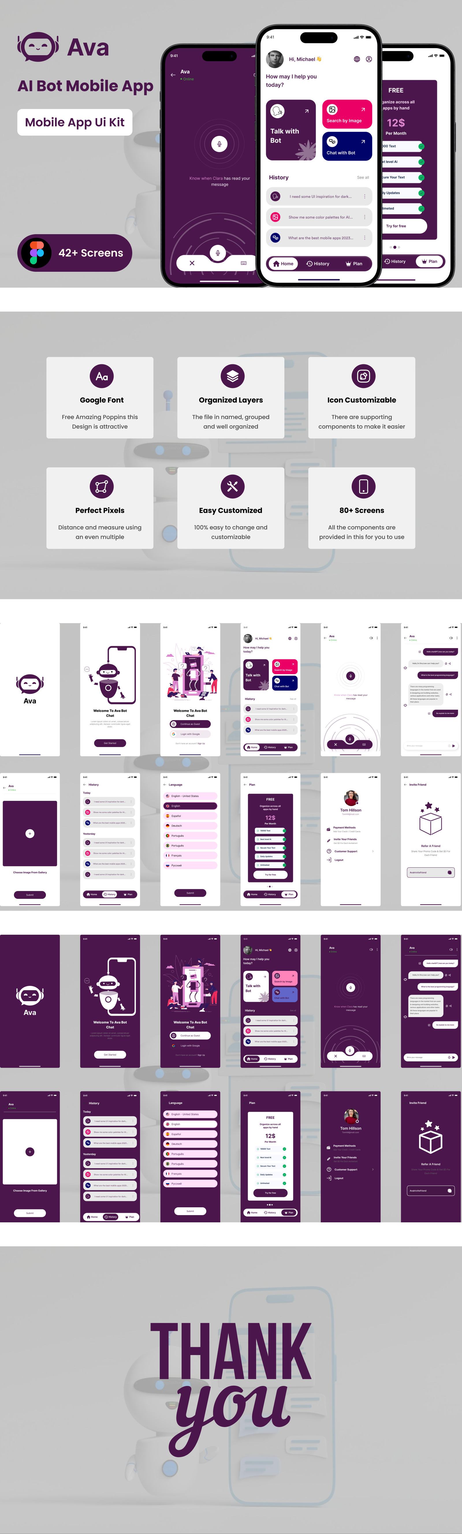 Ava AI Chat Bot Mobile App Figma Template - TemplateMonster