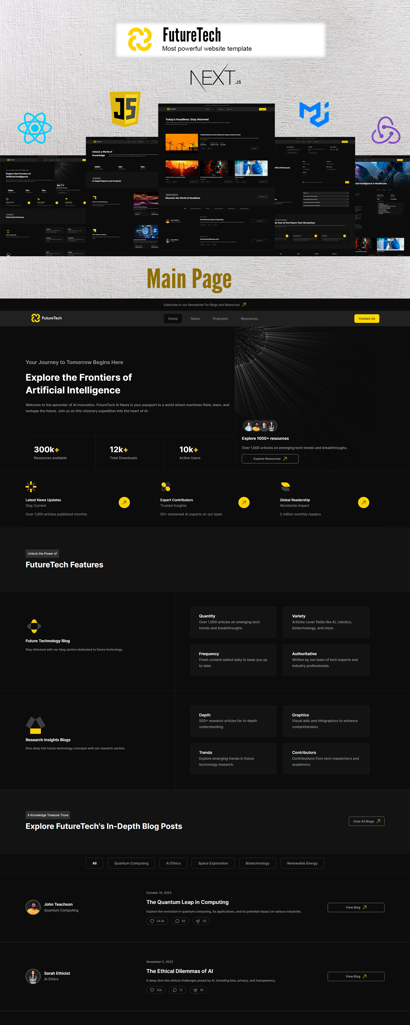 FutureTech - AI and technology, NextJS landing page template