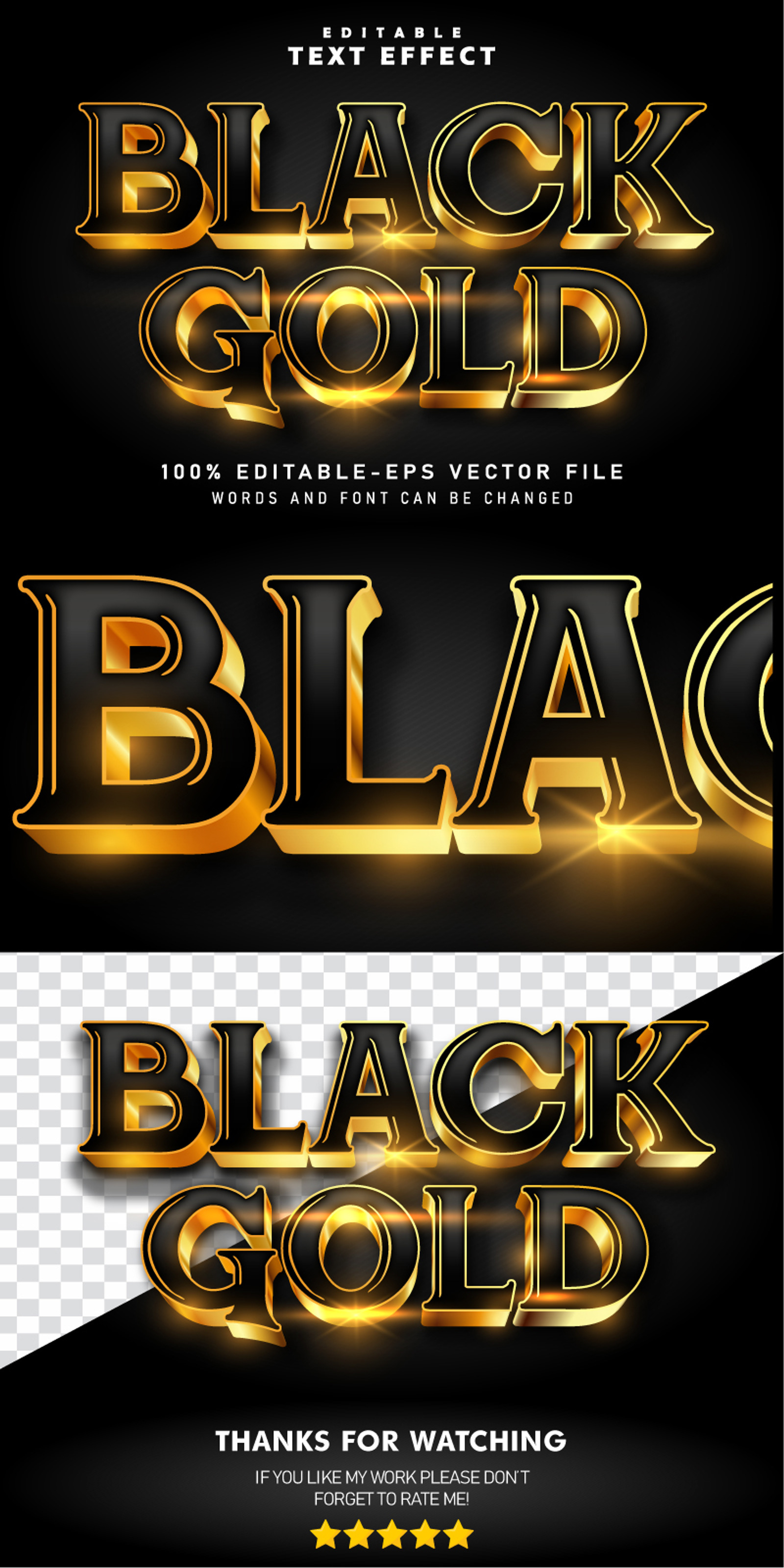 3D Black Gold text effect - Editable text effect