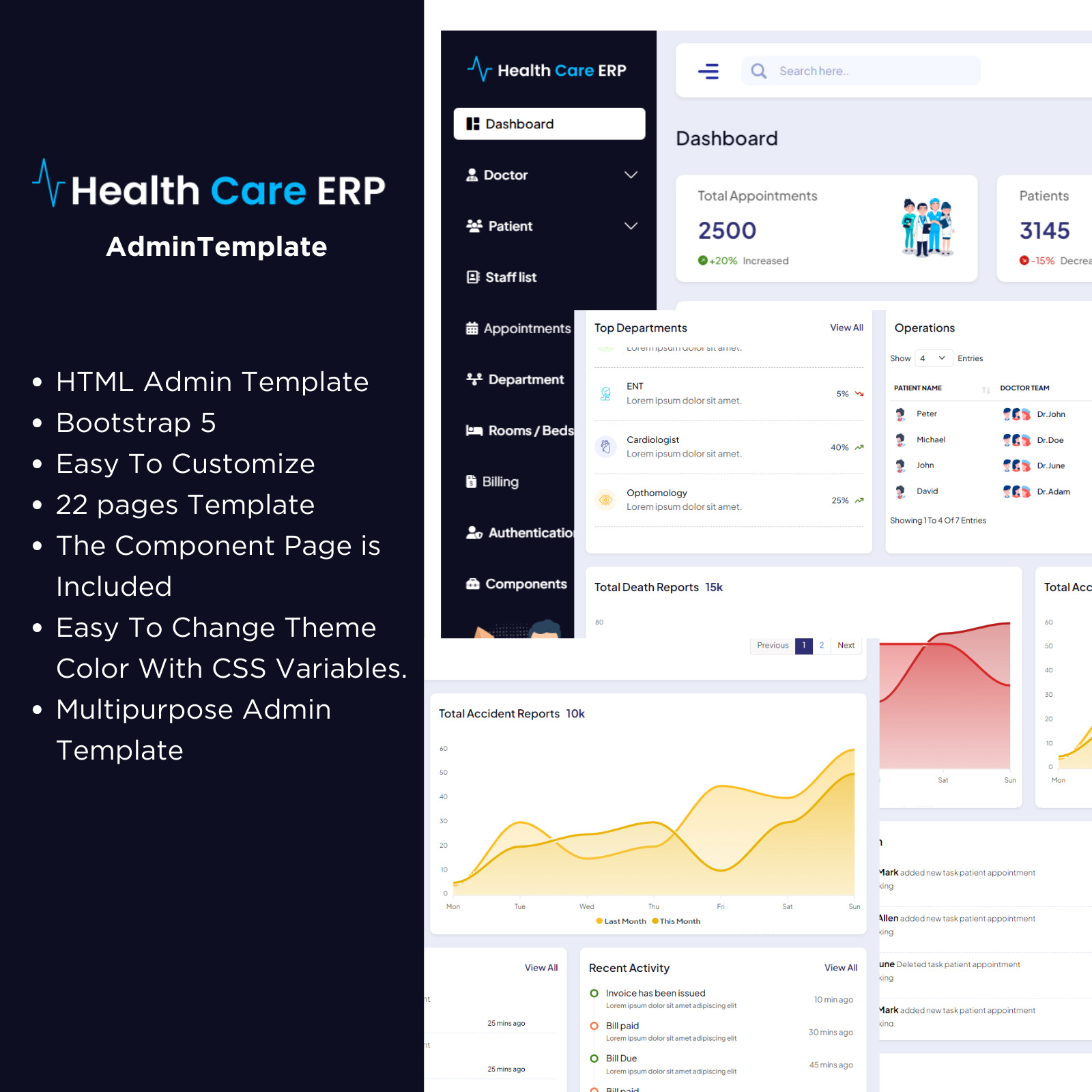 Healthcare ERP Responsive Admin Template for Clinics and Medical Services