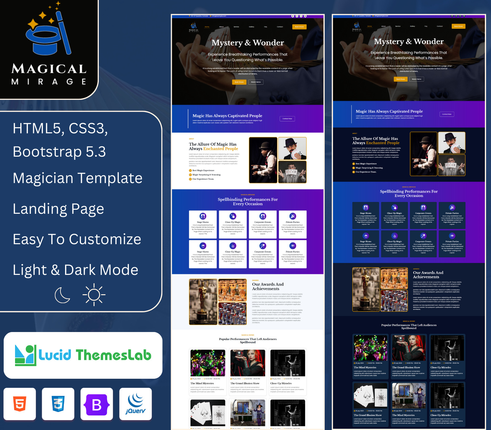 Magical Mirage - One Page Magician Website HTML Template
