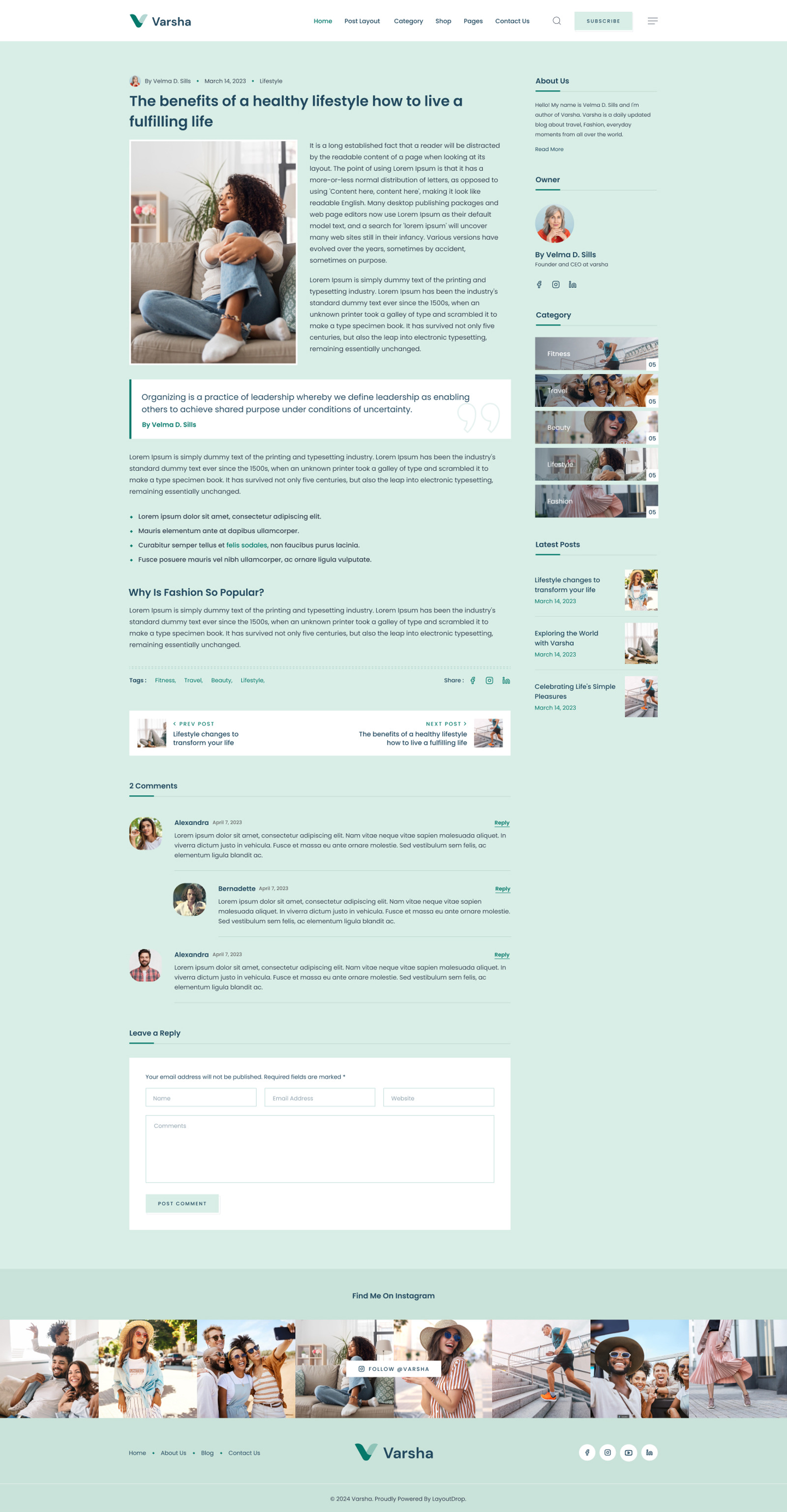 Varsha - Lifestyle Personal Blog Figma Template