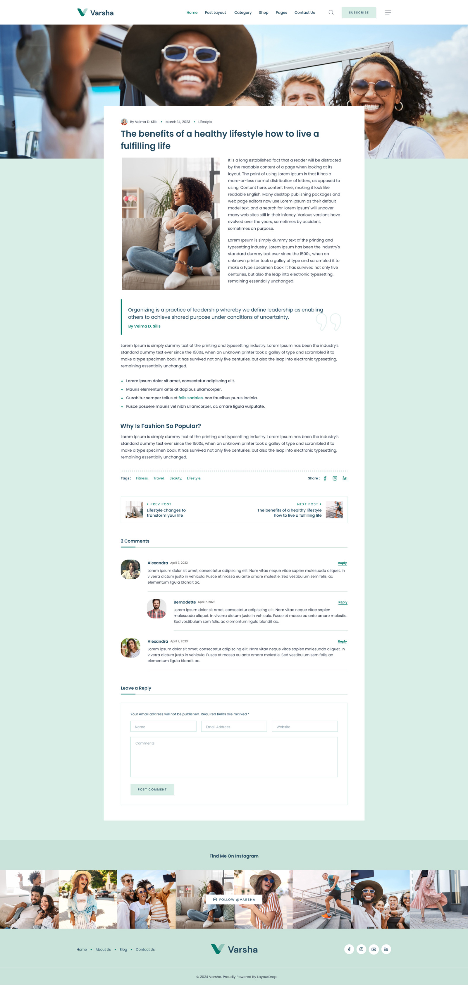 Varsha - Lifestyle Personal Blog Figma Template