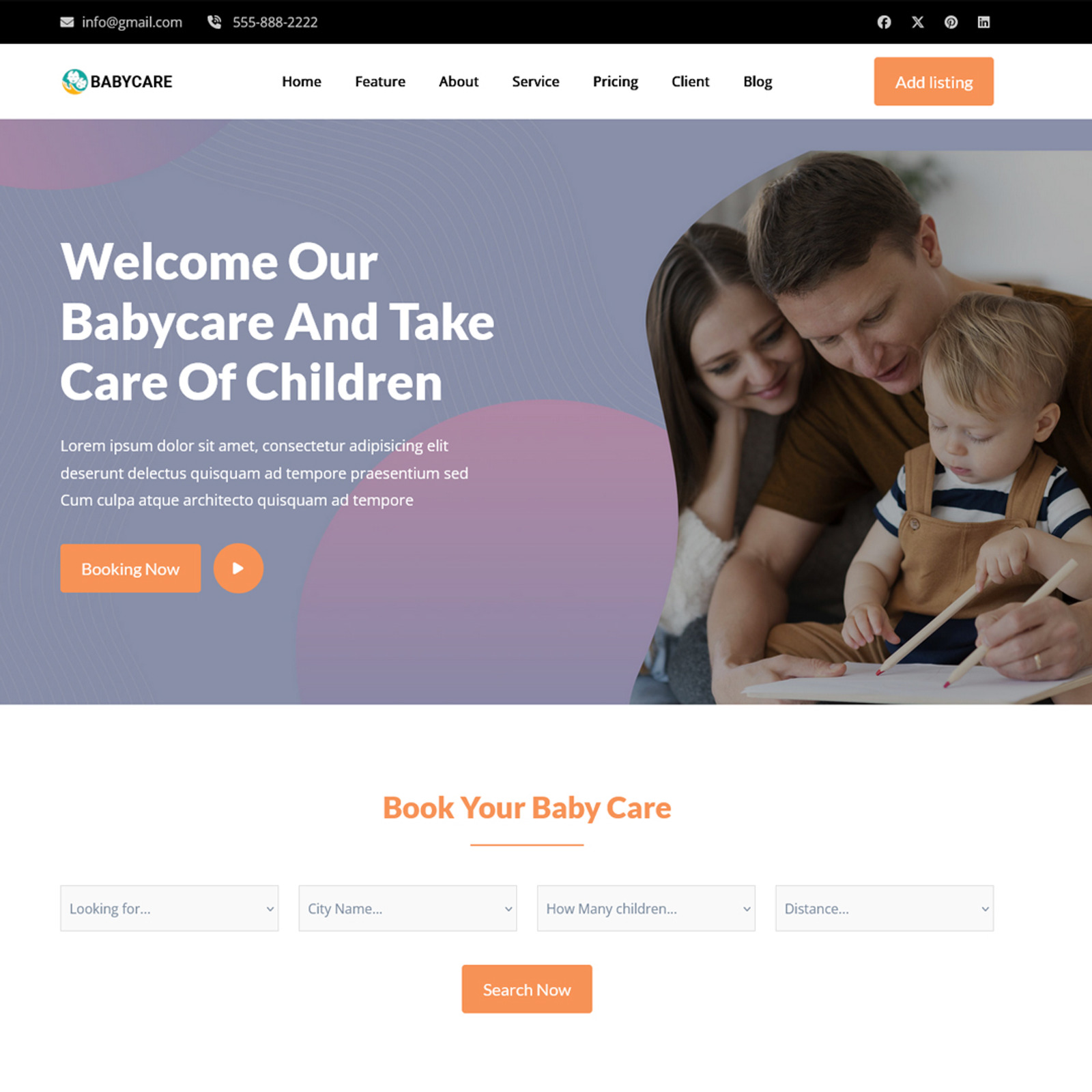 Babycare - Babysitter & Nurse HTML Landing Page Template