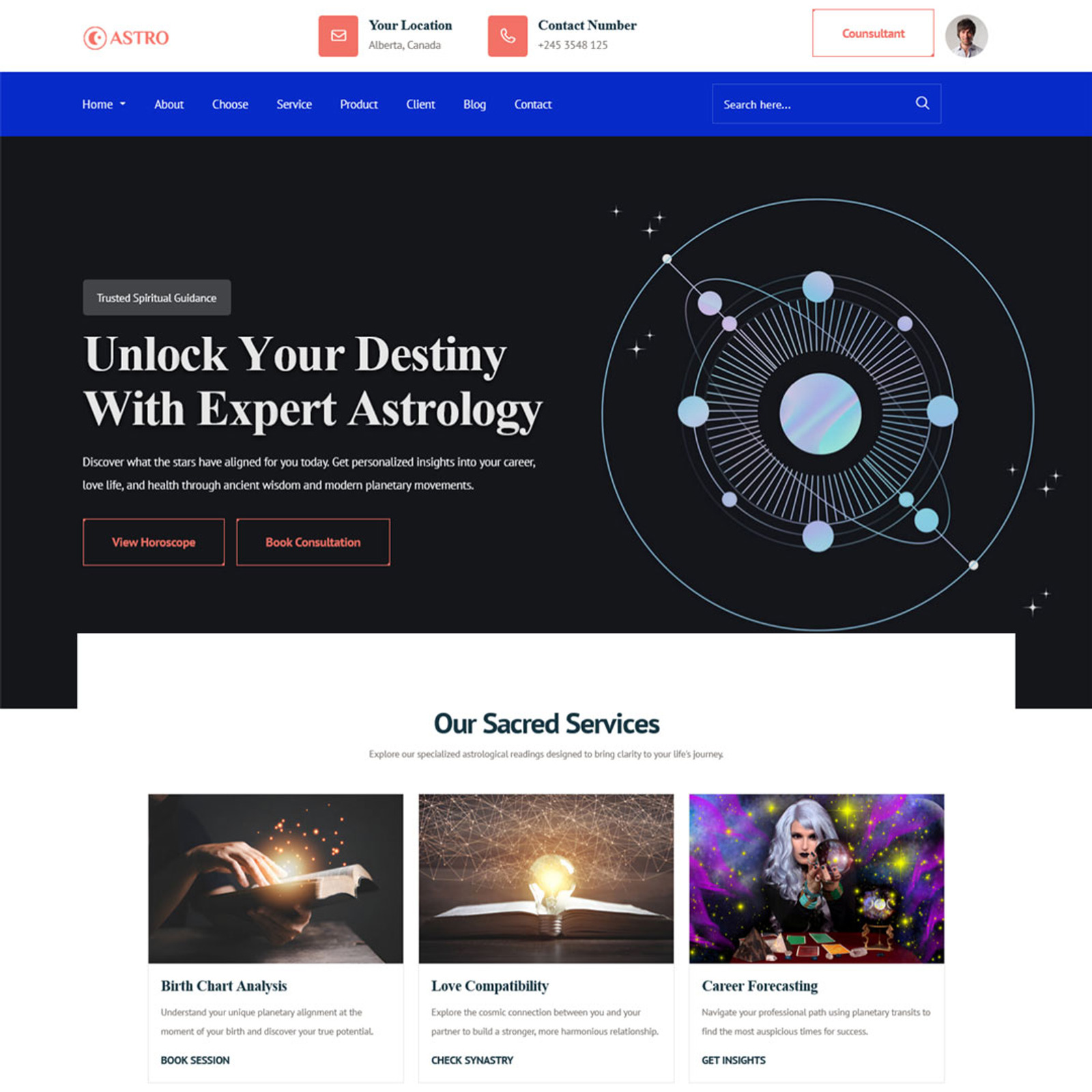 Astro - Horoscope, Astrology & Fortune Telling Landing Page Template