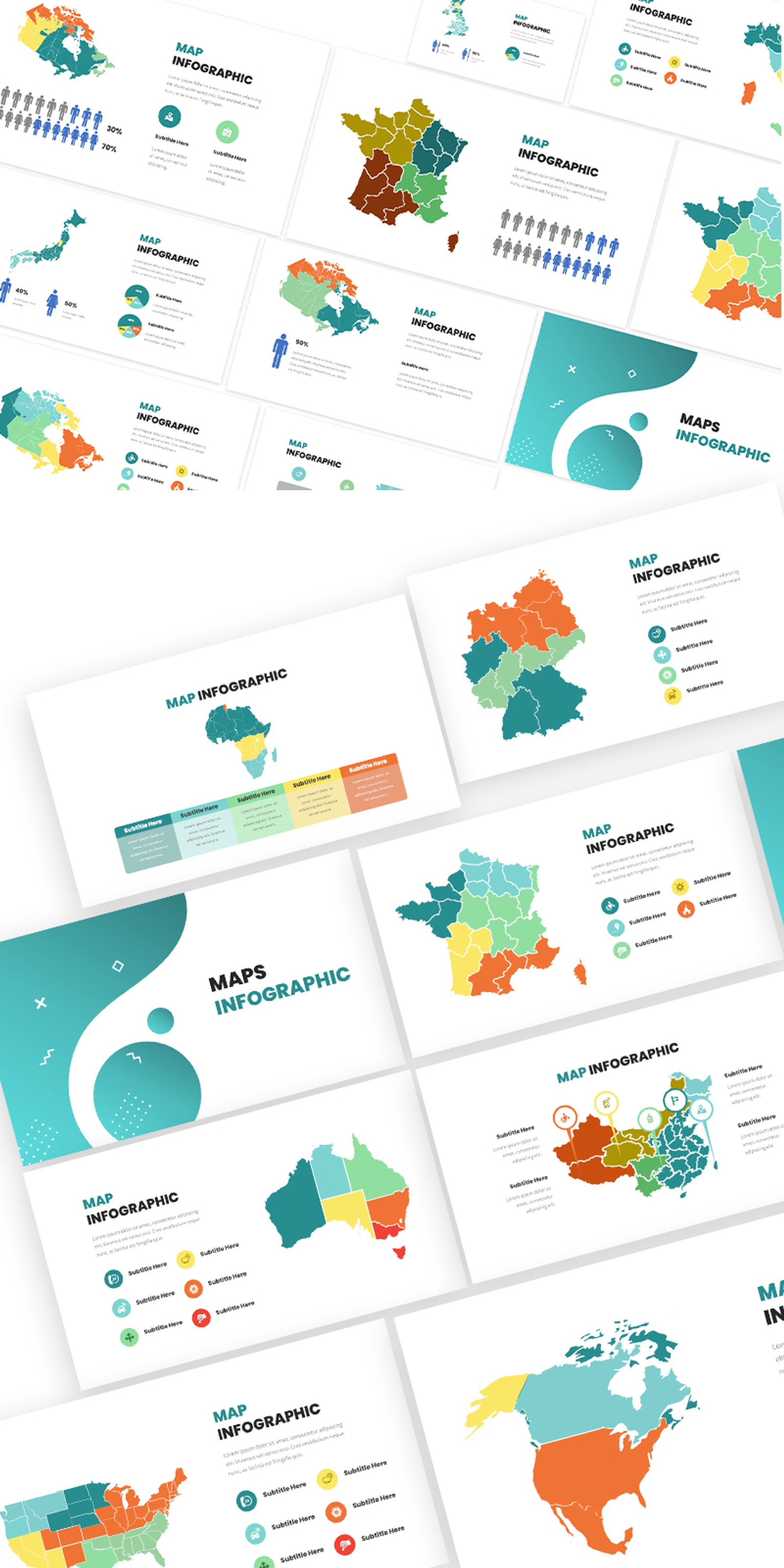 Modelo de PowerPoint de infográfico de mapas