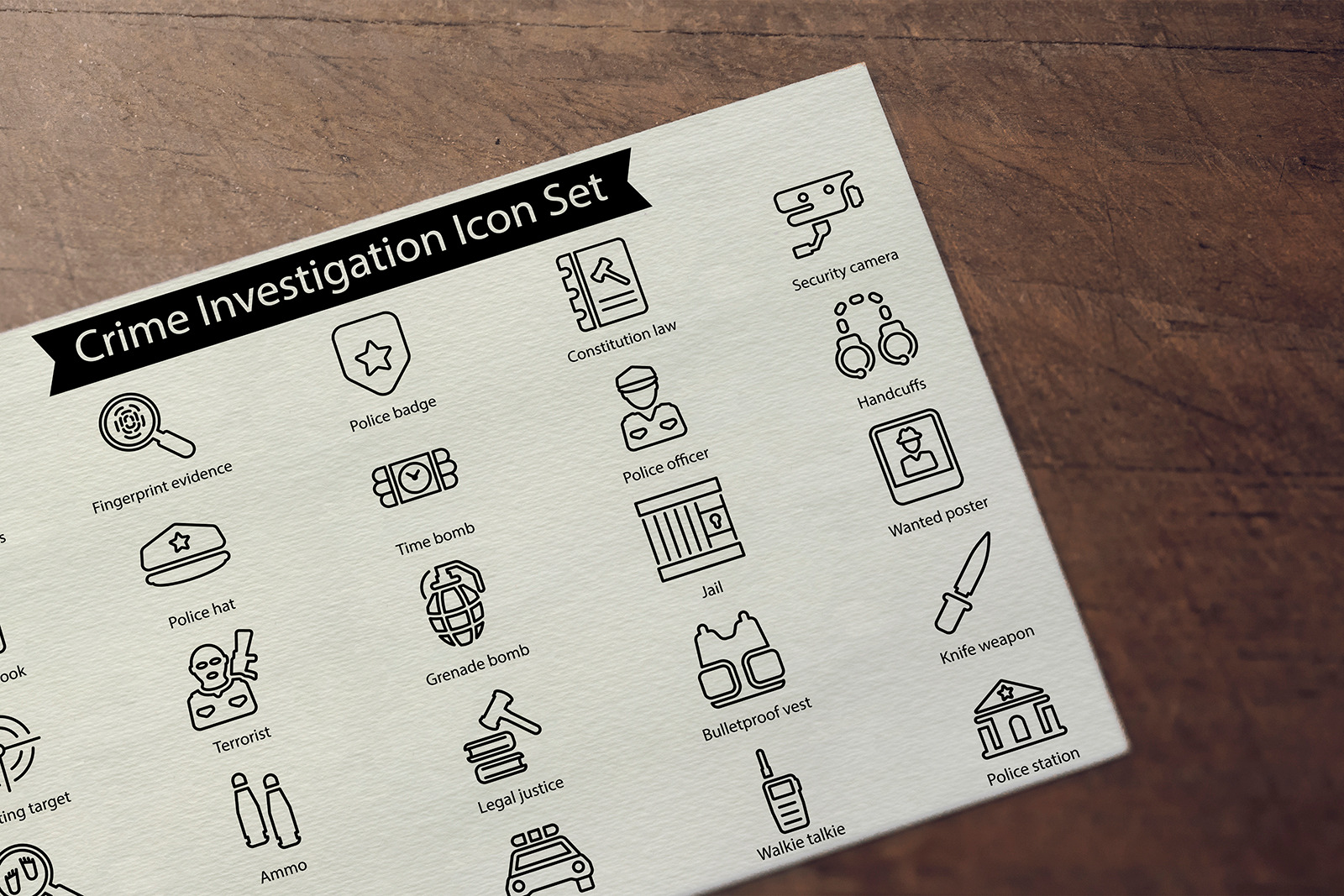Crime Investigation Line Icon Set Template - TemplateMonster