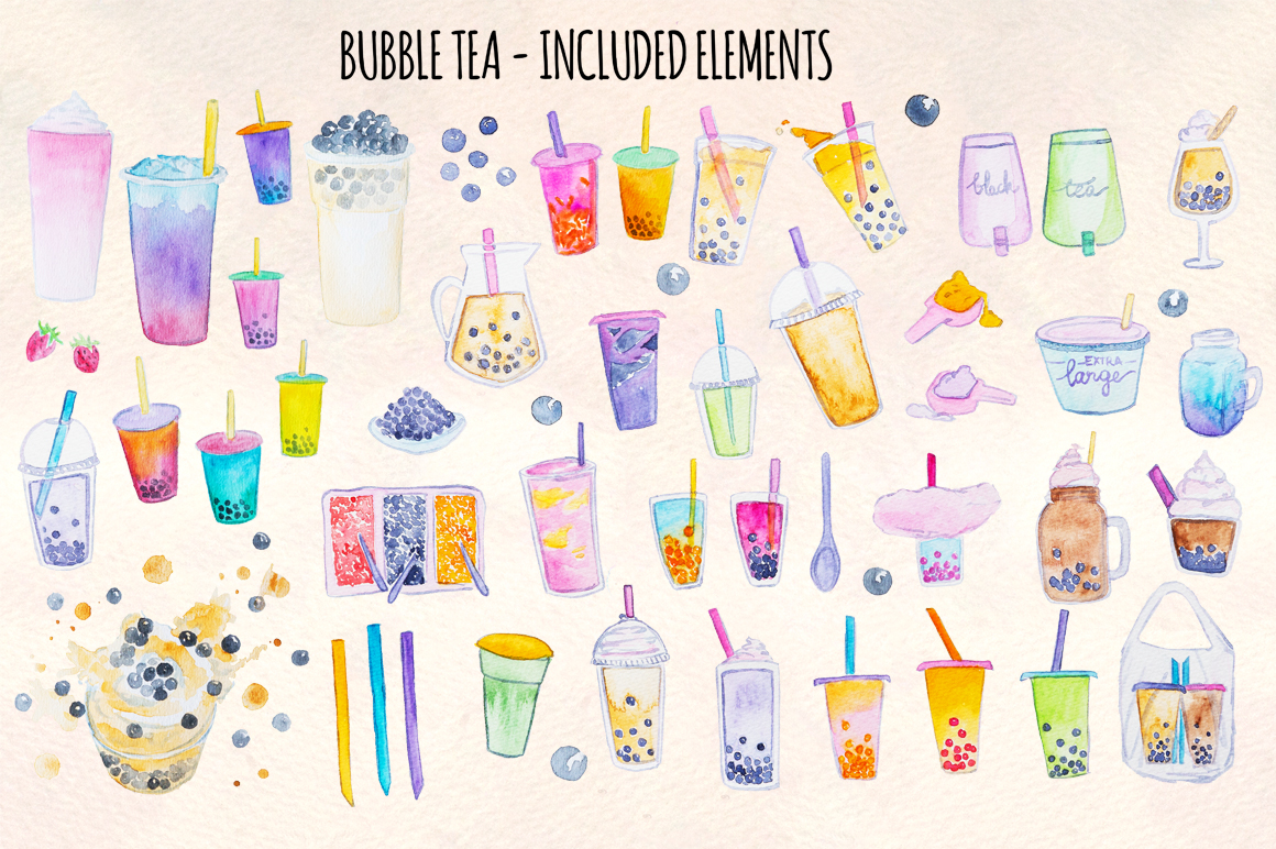 Bubble Tea Watercolor Graphics 58 Clip Art Images Illustration #71923