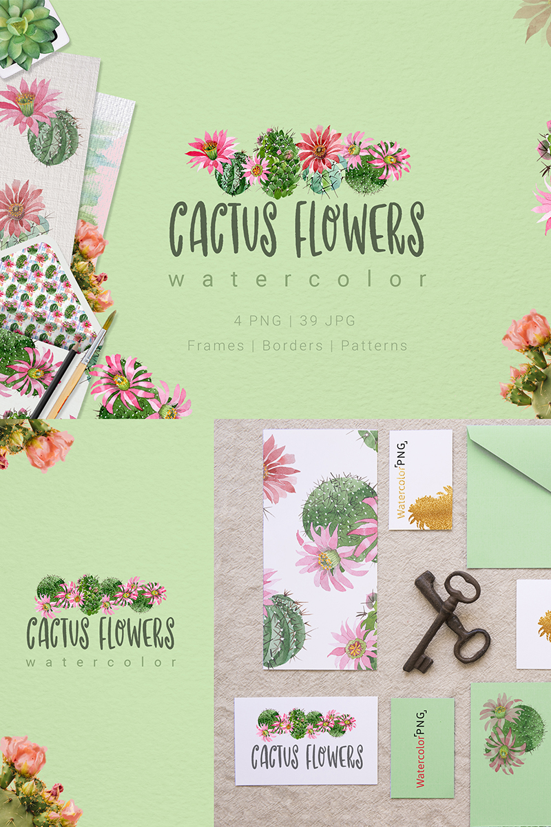 Cactus Flowers Watercolor Set Illustration #74070