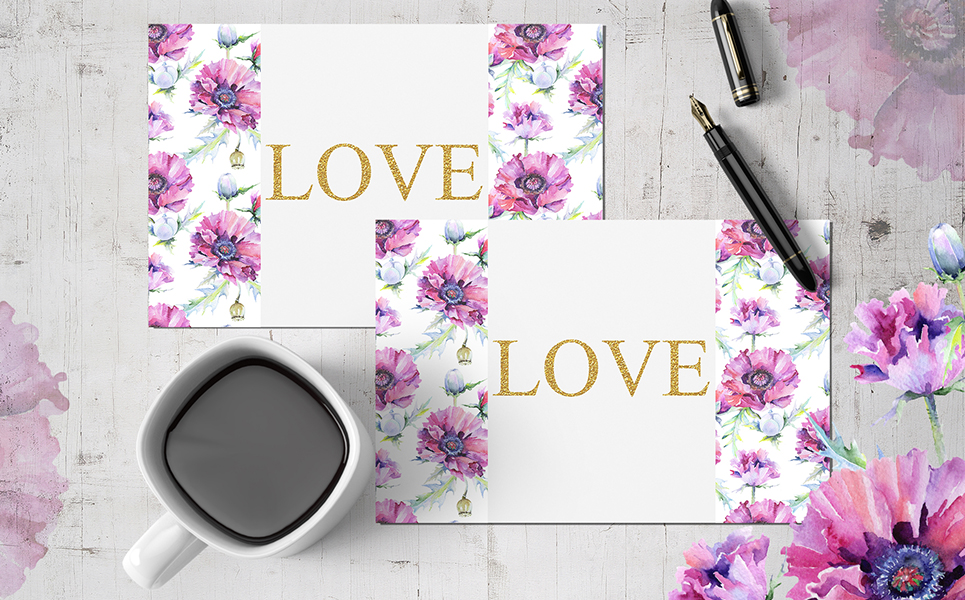 Pink Poppy Flower PNG Watercolor Set Illustration #74121