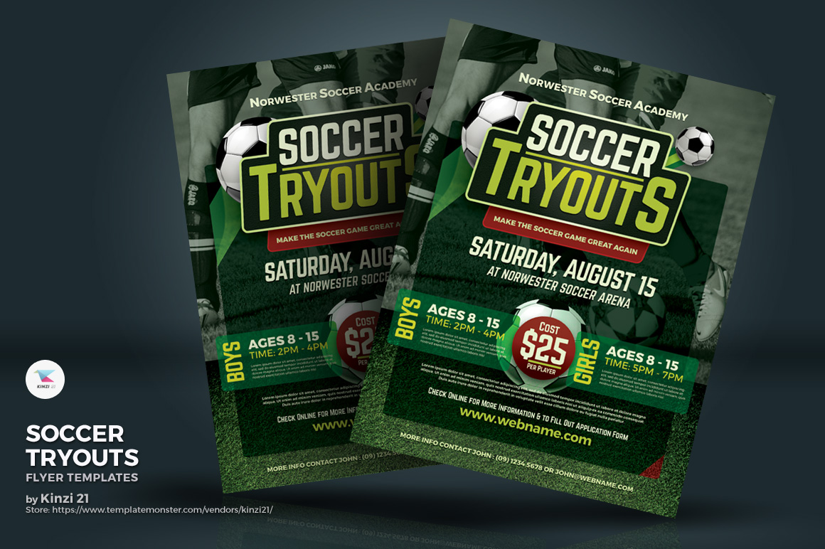 Soccer Tryouts Flyer Corporate Identity Template #84947