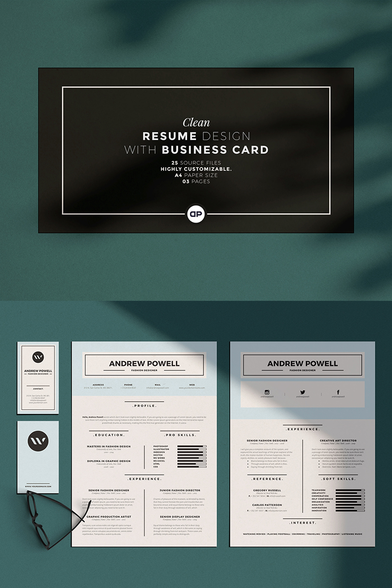 Clean Resume with Business Card Resume Template #74620