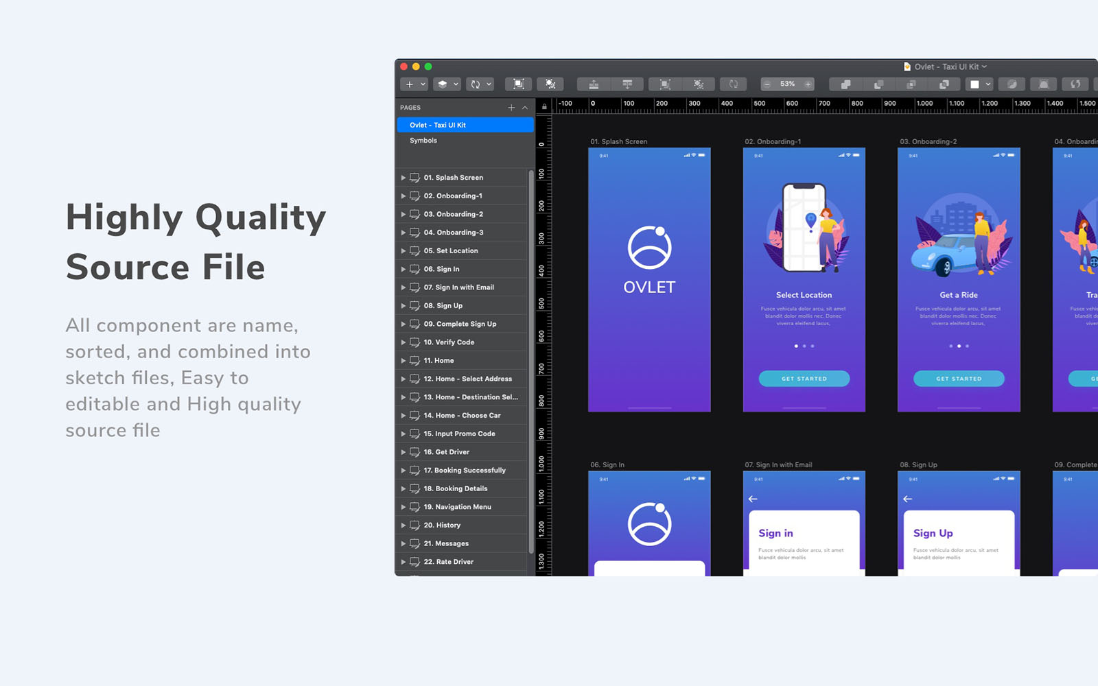 Download OVLET - Taxi Mobile App UI Kit - UI элементы на тему графика