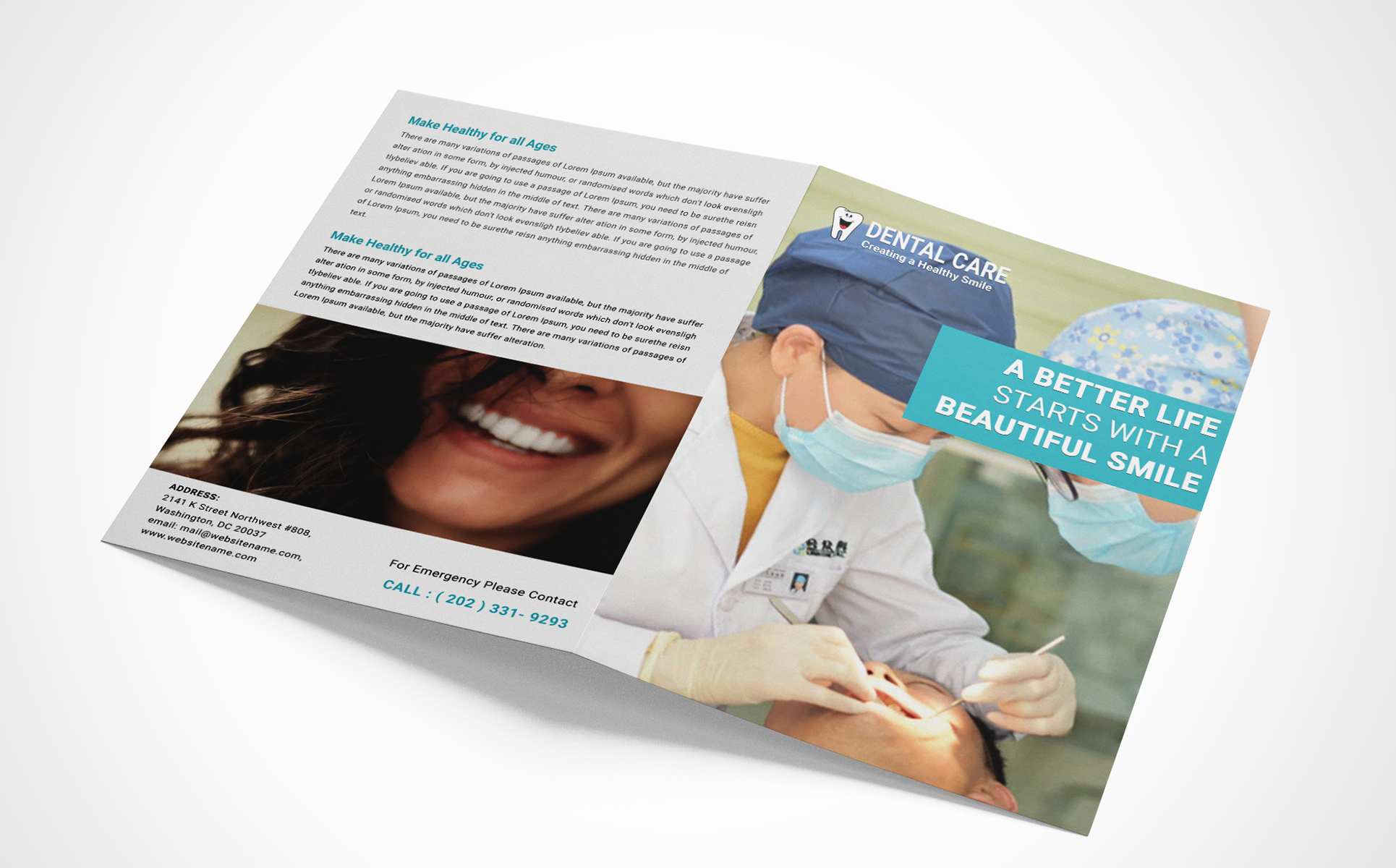 Dentist Medical Bi-Fold Brochure Corporate Identity Template #86960