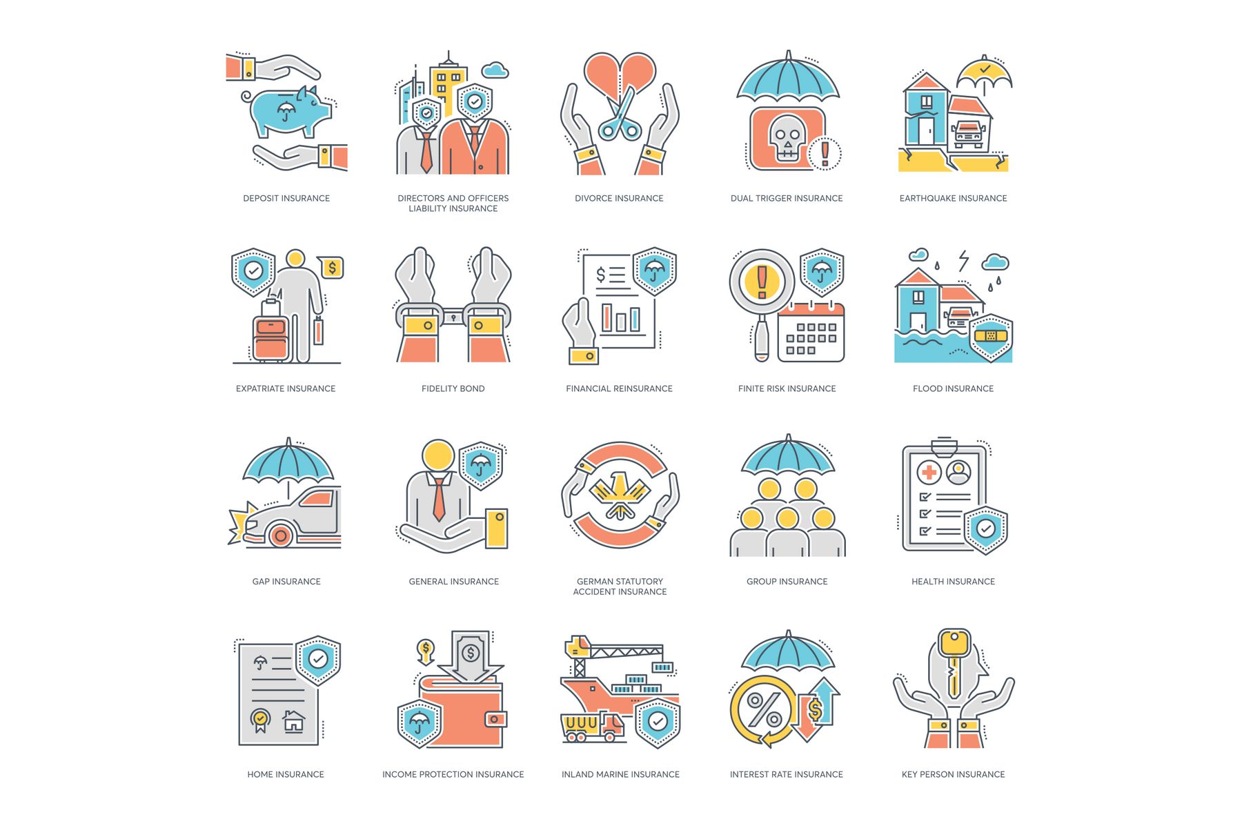 100 Insurance Icons - ColorLine Series Iconset Template #91352