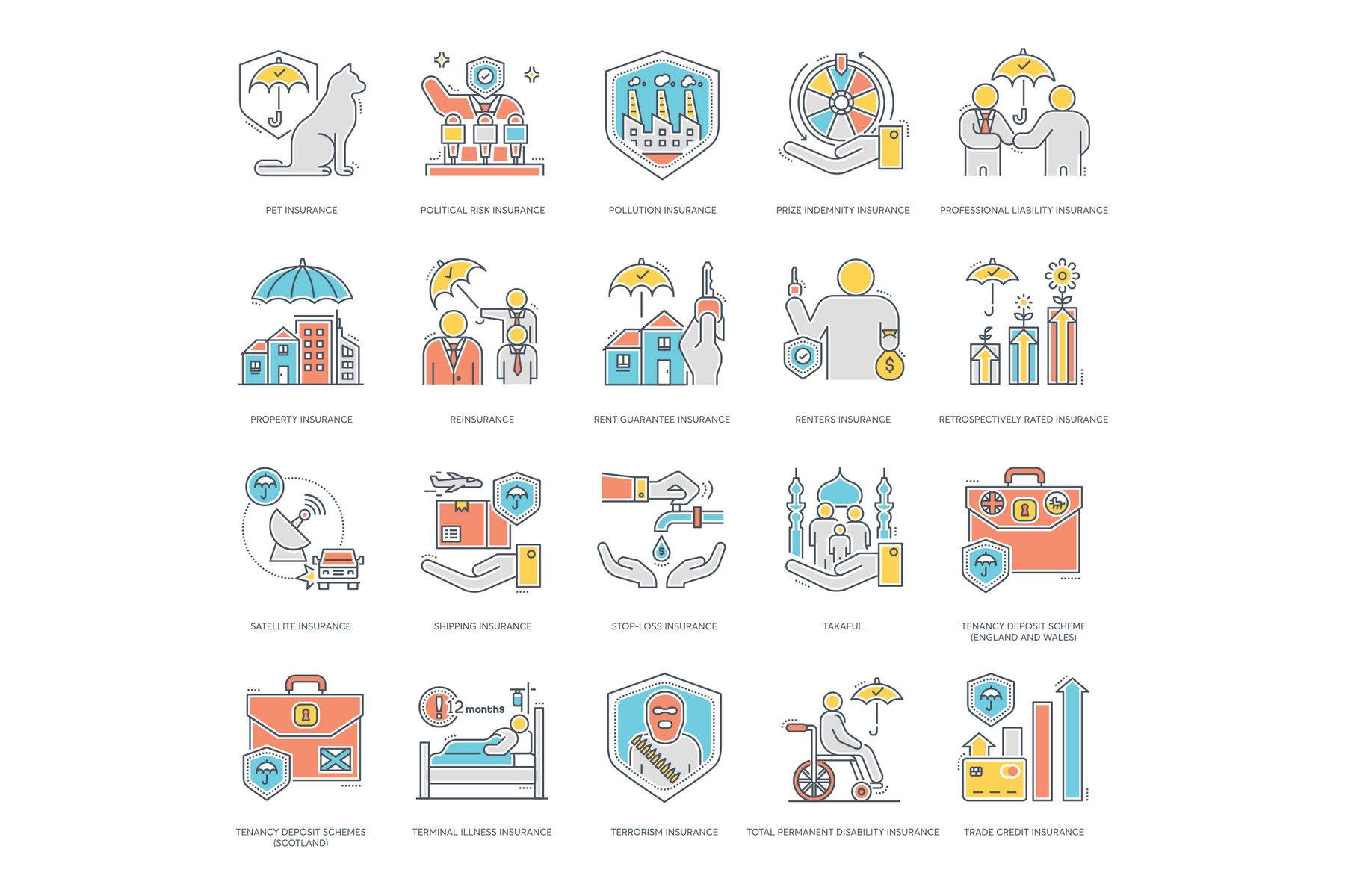 100 Insurance Icons - ColorLine Series Iconset Template #91352