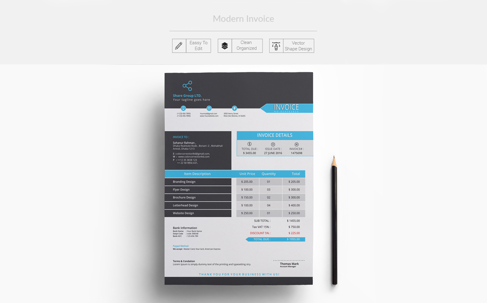 Modern Invoice Corporate Identity Template #101373