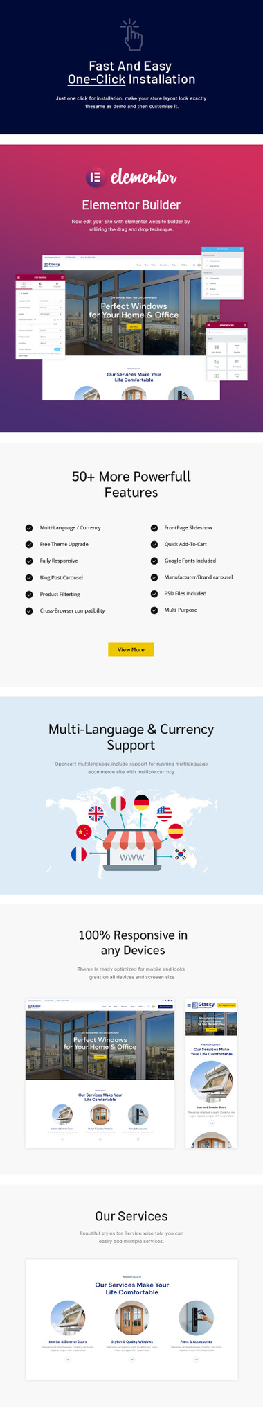 Glassy - Windows and Doors Services WordPress Elementor Responsive Theme #330331