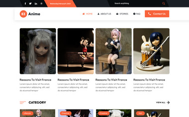 EZAnime A Blog and news Anime Responsive Elementor wordpress theme #339517