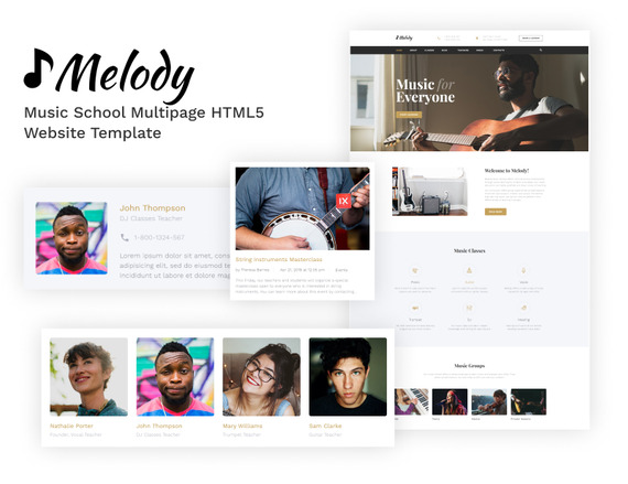 Melody - Music School Multipage HTML5 Bootstrap Website Template #53334