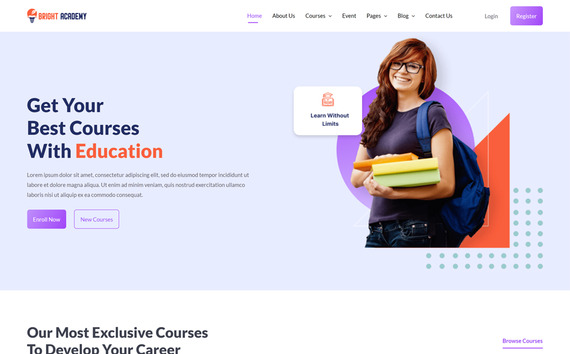 Bright Academy - Career Education Website HTML Template #349861