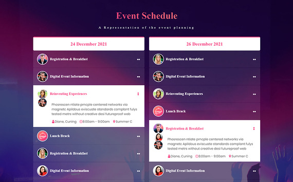 Digicom Event Calendar & Conference HTML5 Template #255988
