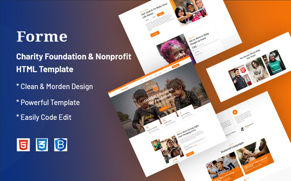Forme – Charity Foundation and Nonprofit Website Template #348468