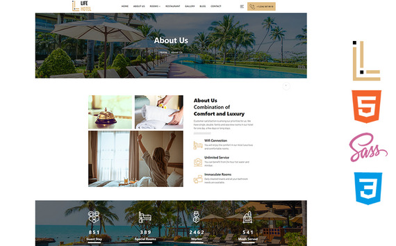 Life Hotel - Hotel Booking Html5 Css3 Theme Website Template #243576