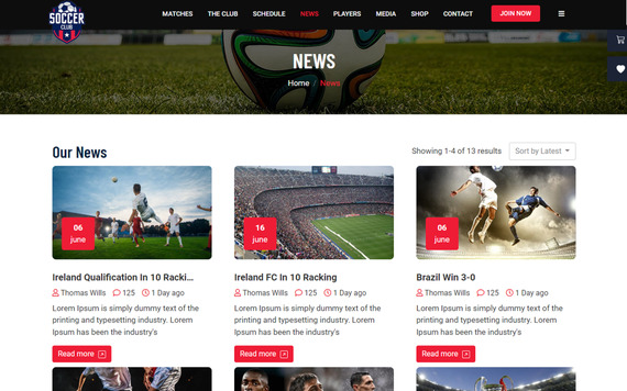 Soccer Club - Football or Sports Club Website HTML Template #288062