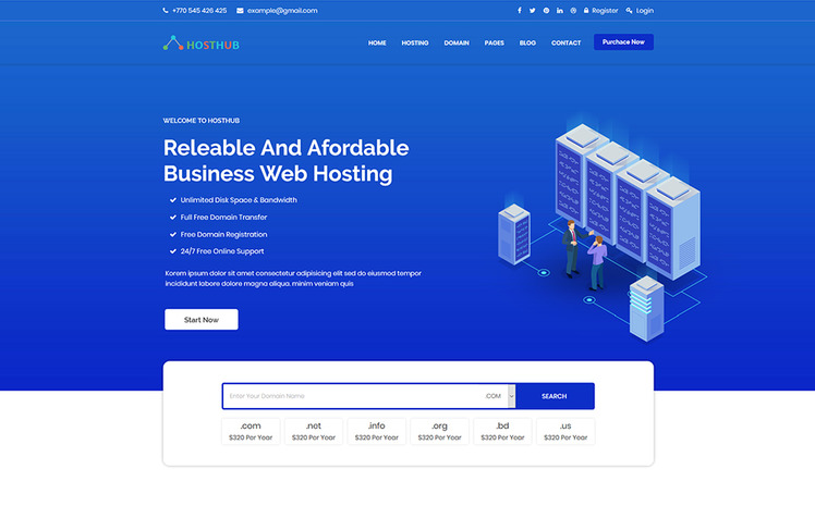 Hosthub Domain & Hosting HTML5 Responsive Template #73765