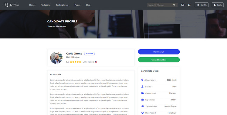 Hireyou - Job Board HTML Website Template #91719