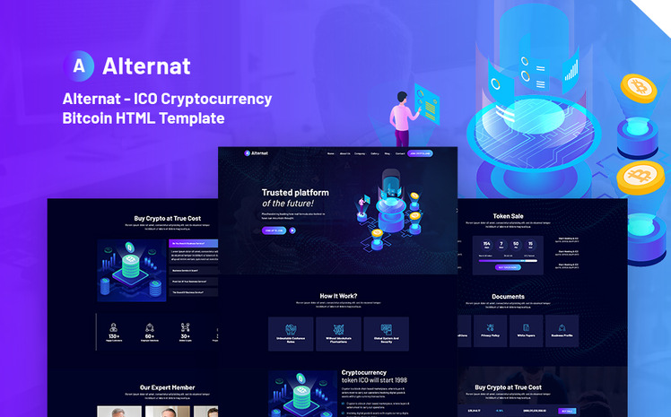 Alternat - ICO Cryptocurrency Bitcoin Responsive Website Template #189318