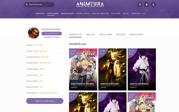 Animtora - Online Anime and Manga WordPress Theme #260265