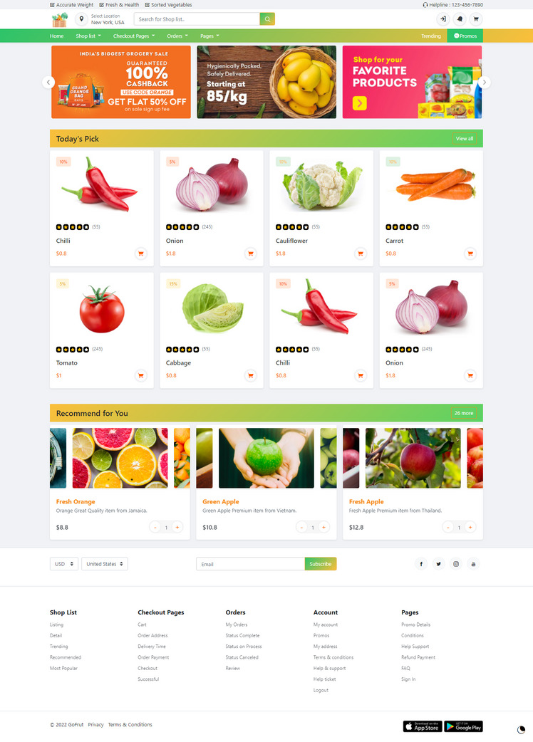 GoFrut - SAAS Online Food Grocery Ordering HTML Web Template #229905