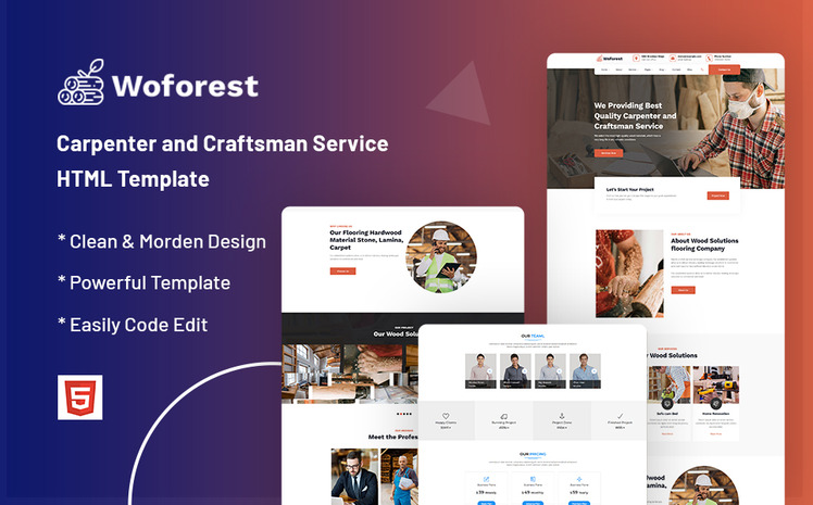 Woforest - Carpenter and Craftsman Service Website Template #358064