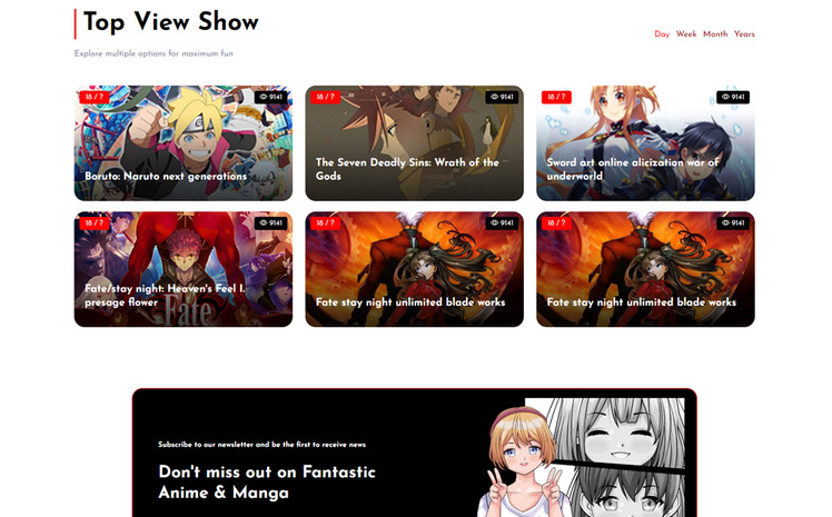 Anime-Manga-Hub - Anime and Manga Online HTML5 Website Template #317631