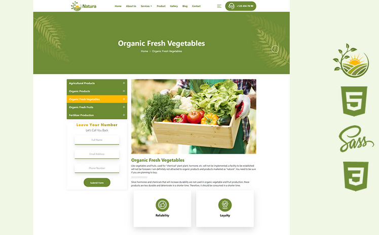 Natura - Agricultural Farm Html5 Css3 Theme Website Template #245982