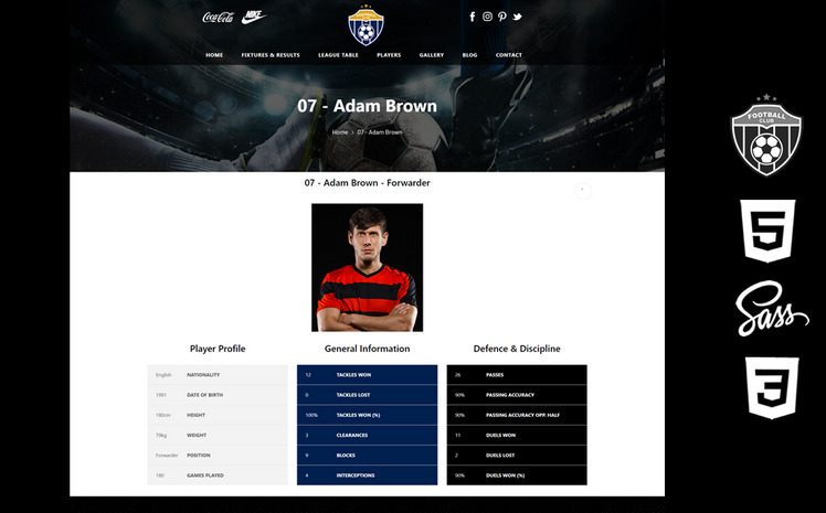 Football Club - Sport Clubs Html5 Css3 Theme Website Template #243250