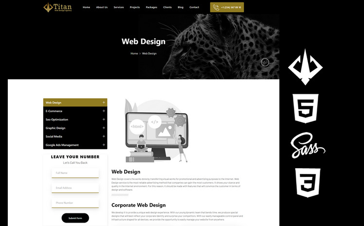 Titan - Web Design Agency Html5 Css3 Theme Website Template #234192