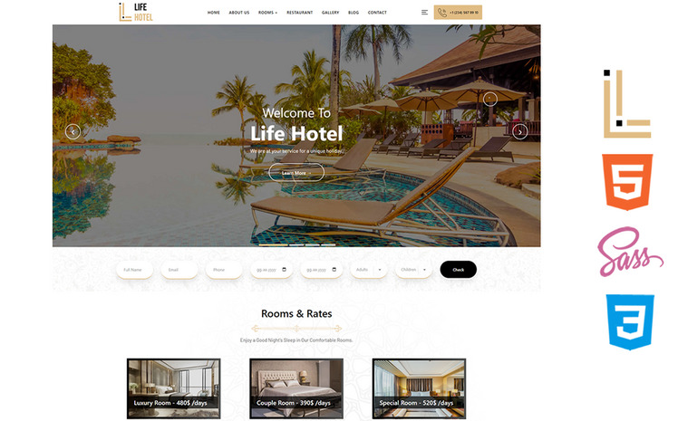 Life Hotel - Hotel Booking Html5 Css3 Theme Website Template #243576