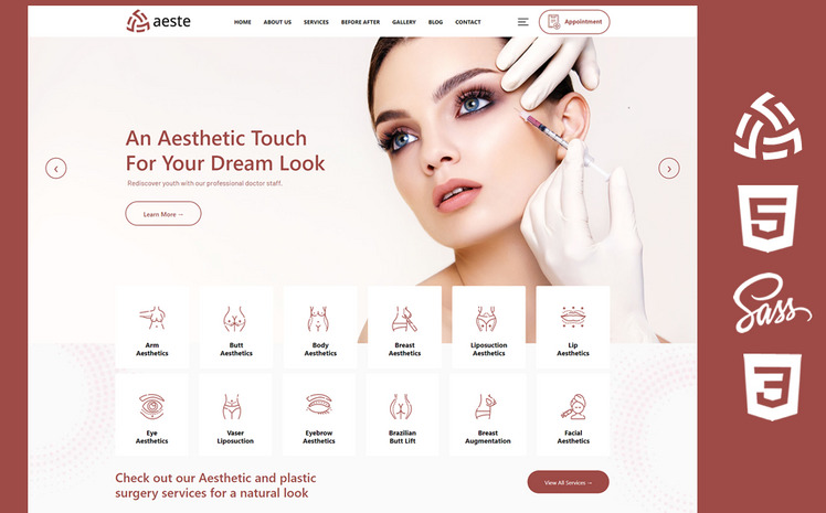 Aeste - Aesthetic & Plastic Surgery Html5 Css3 Theme Website Templateo9 ...