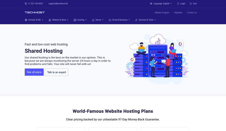 TECHHOST - HTML Hosting Website Template & WHMCS Template #190829