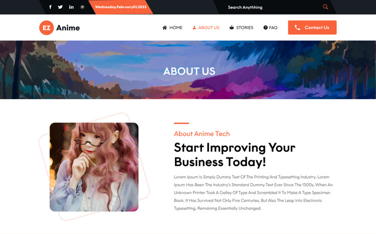EZAnime A Blog and news Anime Responsive Elementor wordpress theme #339517