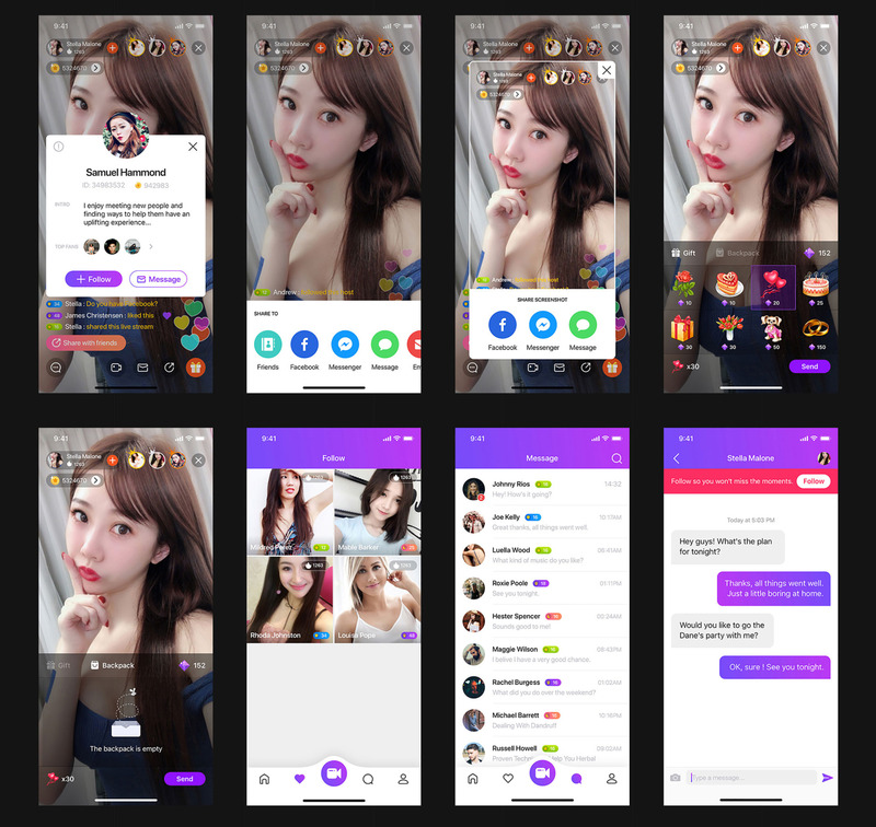 TOMO Video Live Streaming Mobile App UI Elements